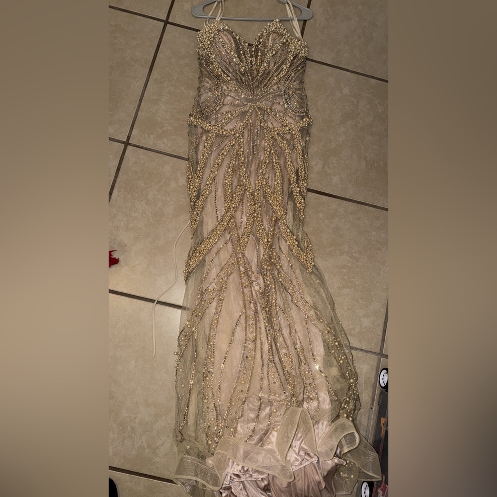 Glamorous Strapless Beaded Prom Dress - Gem